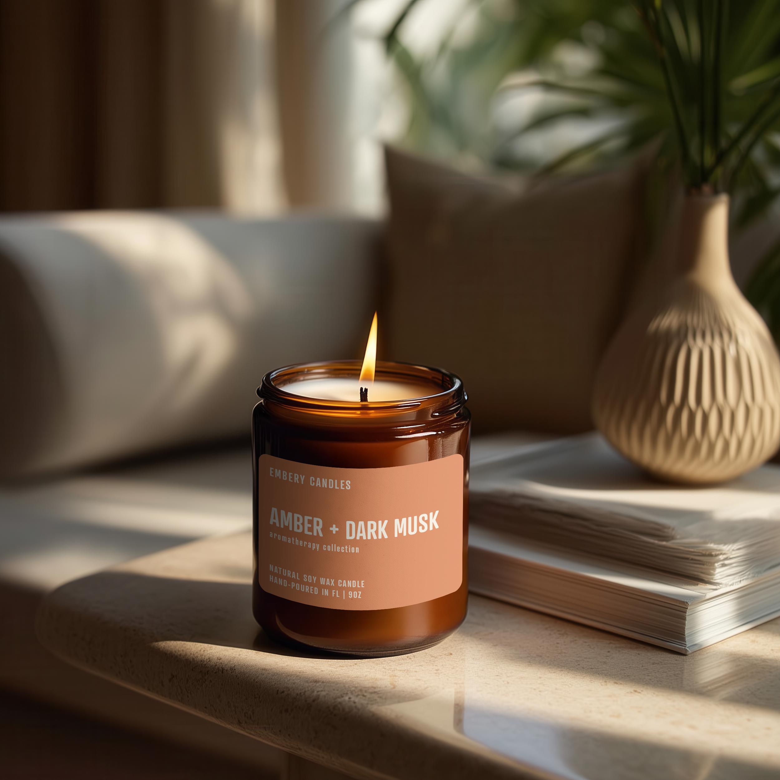 Amber + Dark Musk | Aromatherapy Collection | Soy Wax Candle | Gifts ...