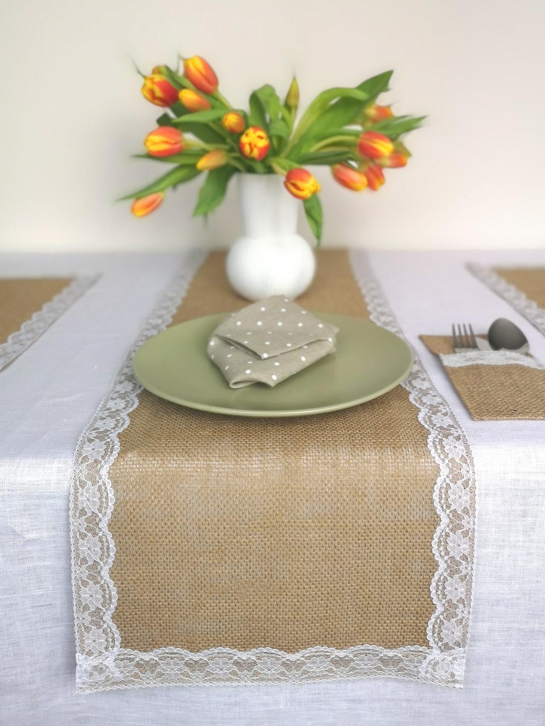 Jute Table Runner With Optional Lace - Etsy