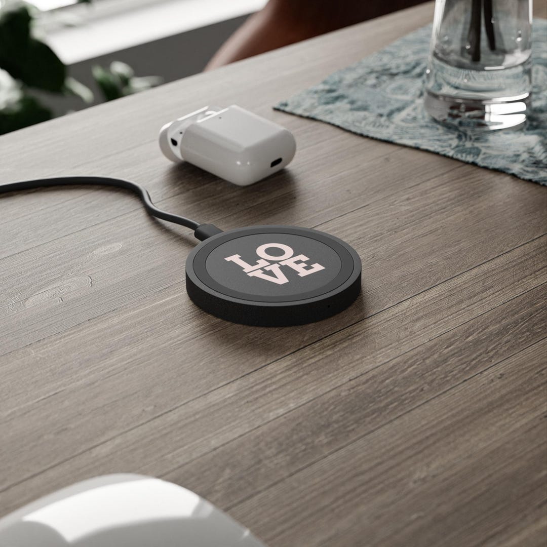 LOVE Typography Wireless Charging Pad | Blue Circle Qi Charger - Etsy