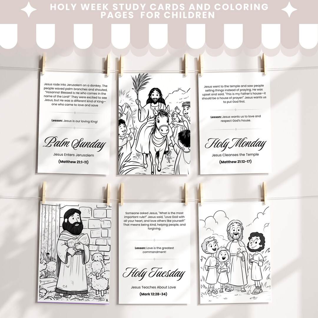 Bible Holy Week Study Cards for Kids, Printable Easter Story ...