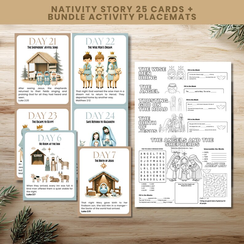 Nativity Story Advent Cards & Activity Placemats | Bible Verse ...