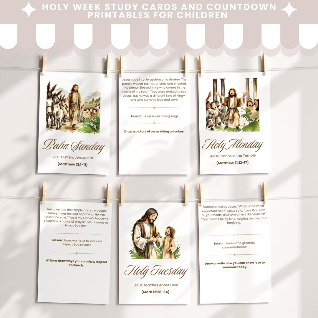 Bible Holy Week Study Cards for Kids, Printable Easter Story ...