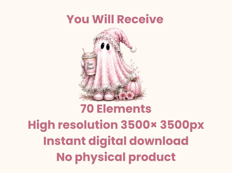 Pink Ghost Clipart Bundle, Whimsical Halloween PNG Graphics (commercial ...