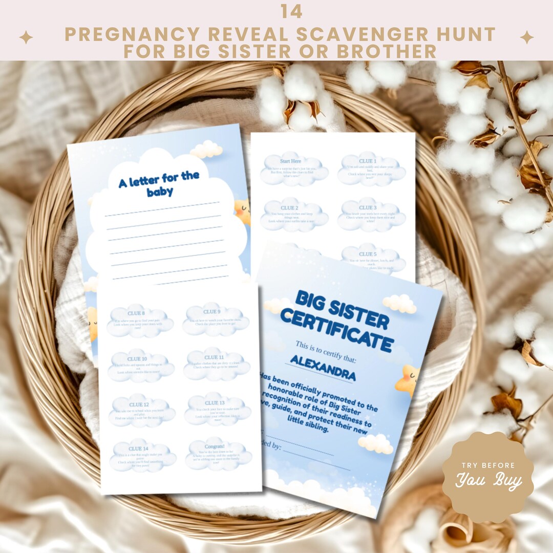 Printable Pregnancy Reveal Scavenger Hunt, New Baby Announcement for ...