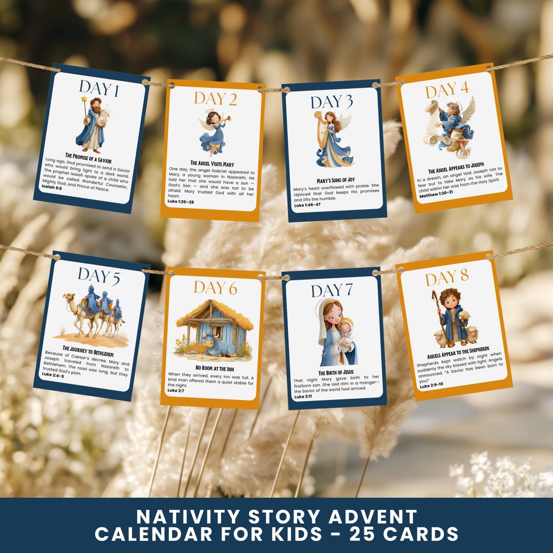 Nativity Story Advent Calendar for Kids, Bible Verse Christmas ...