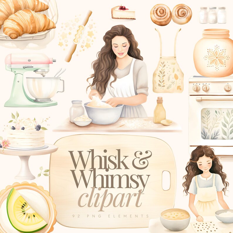 Baker Girl Clipart, Cute Baking Graphic, Digital Download for Crafts,commercial Use, Watercolor ...
