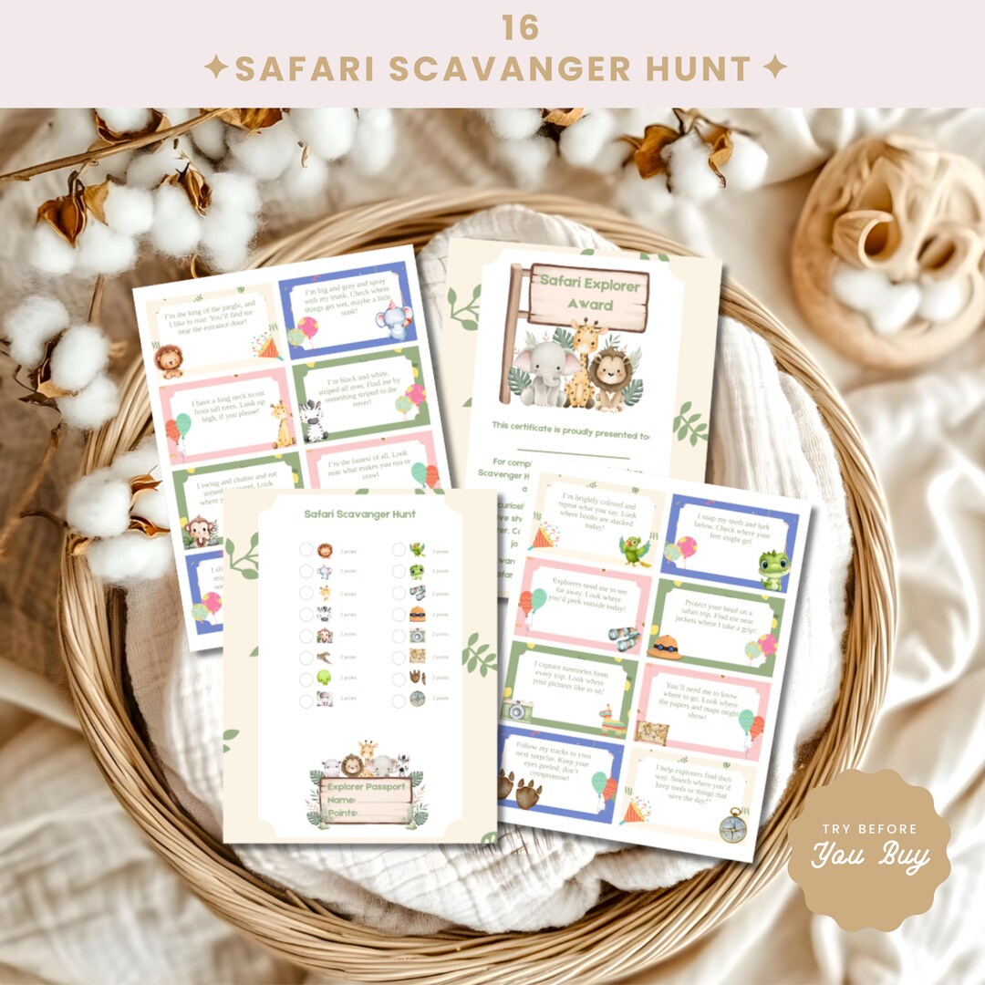 Safari Scavenger Hunt Printable, Kids Birthday Game,jungle Adventure ...