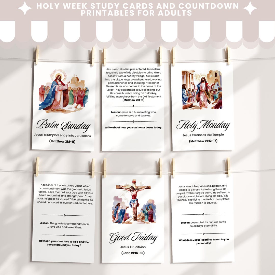 Bible Holy Week Study Cards for Adults, Printable Easter Story ...