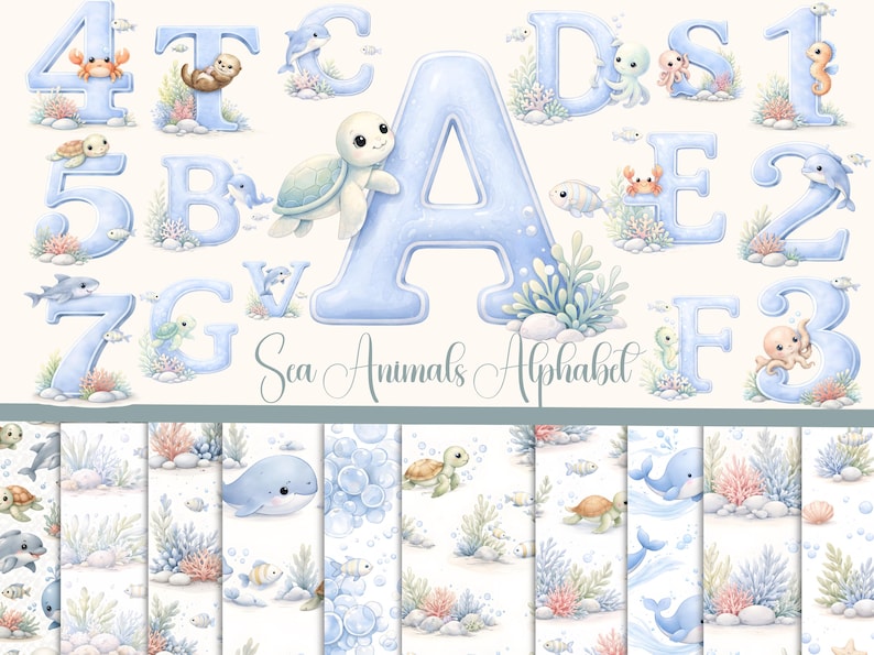 Watercolor Undersea Alphabet & Numbers (commercial Use) - Etsy