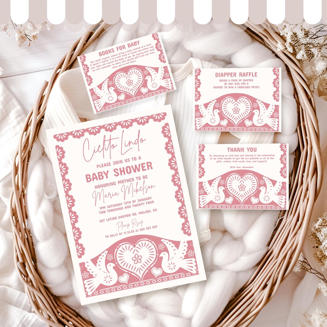 Custom Pink Cielito Lindo Baby Shower Invitation Set, Editable Mexican ...
