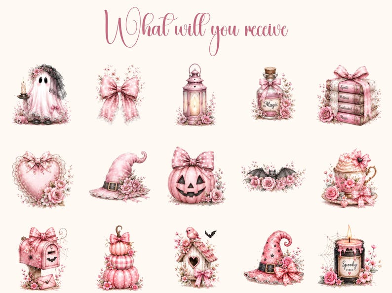 Pink Ghost Clipart Bundle, Whimsical Halloween PNG Graphics (commercial ...