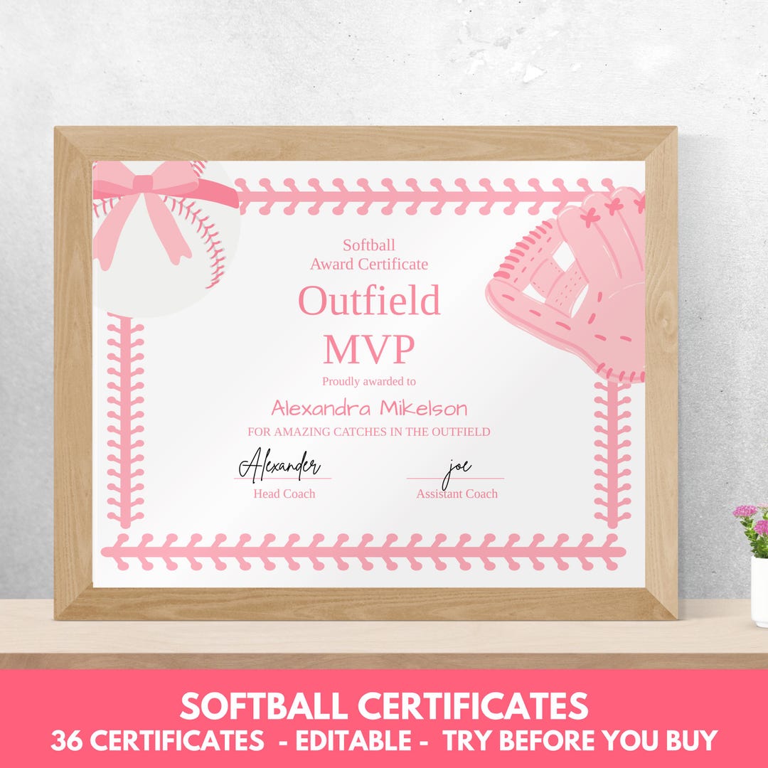 Editable Softball Award Certificates, Softball Team Awards, Softball ...