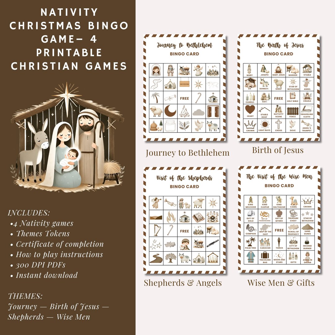Nativity Bingo Game Bundle, Catholic Christmas Activity (canva Template ...