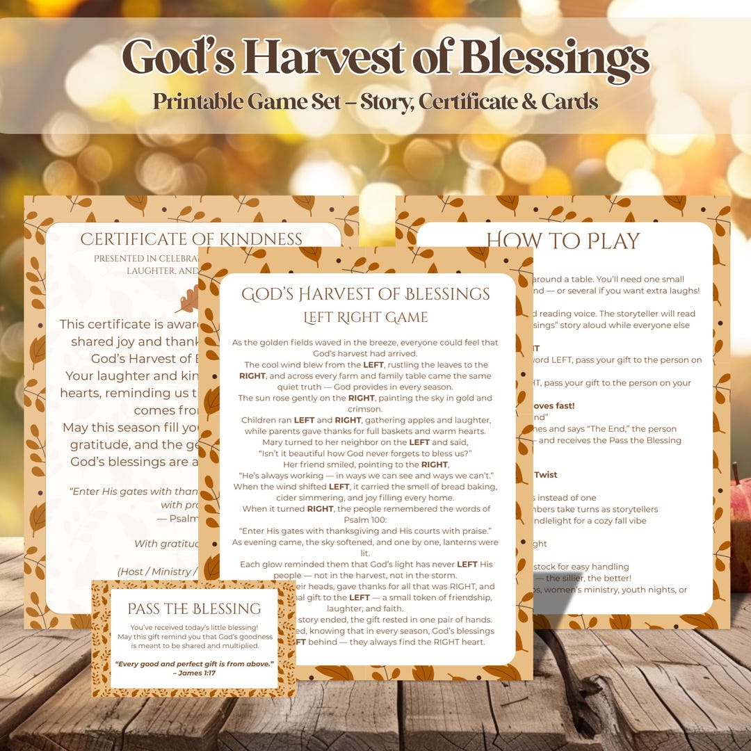 Christian Thanksgiving Game, Harvest of Blessings Left Right Story ...