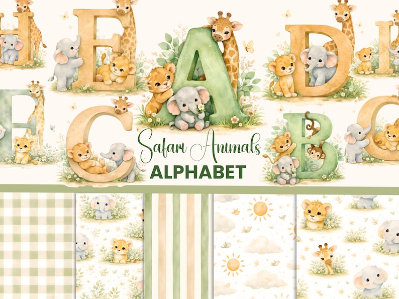 Animal Watercolor Clipart PNG, Safari Letters and Numbers (commercial ...