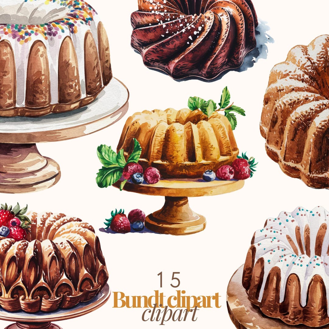 Watercolor Bundt Cake Clipart Bakery Dessert PNG Graphics Digital ...