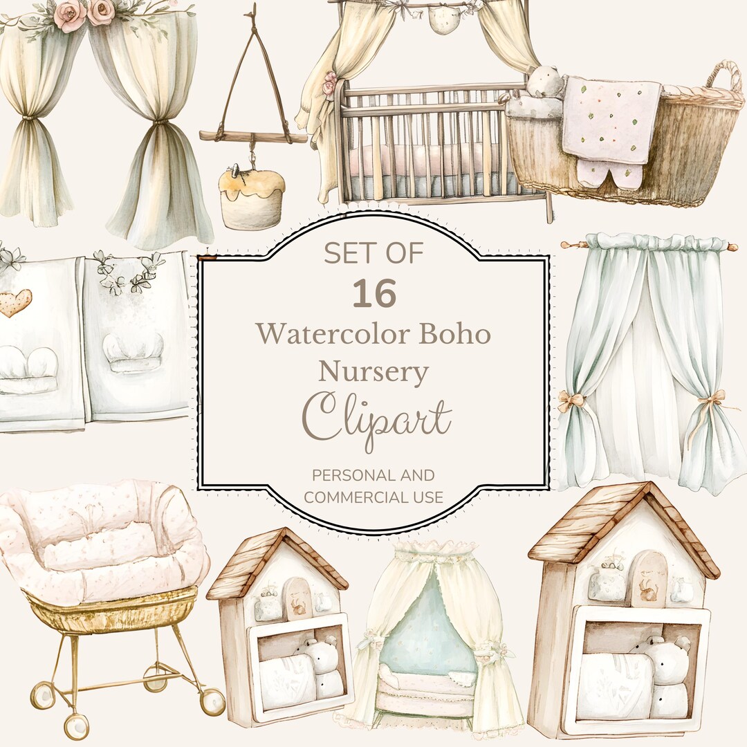 Watercolor Boho Nursery Clipart, DIGITAL DOWNLOAD, Gender Neutral New ...