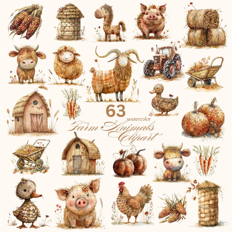 Watercolor Little Farm Animal Clipart Bundle, Scrapbook Clipart ...