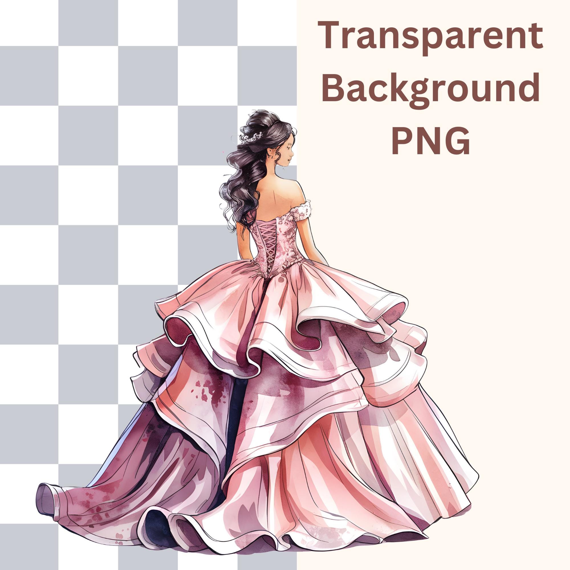 Pink Quinceanera Clipart, Watercolor Princess,elegant Dress,birthday ...