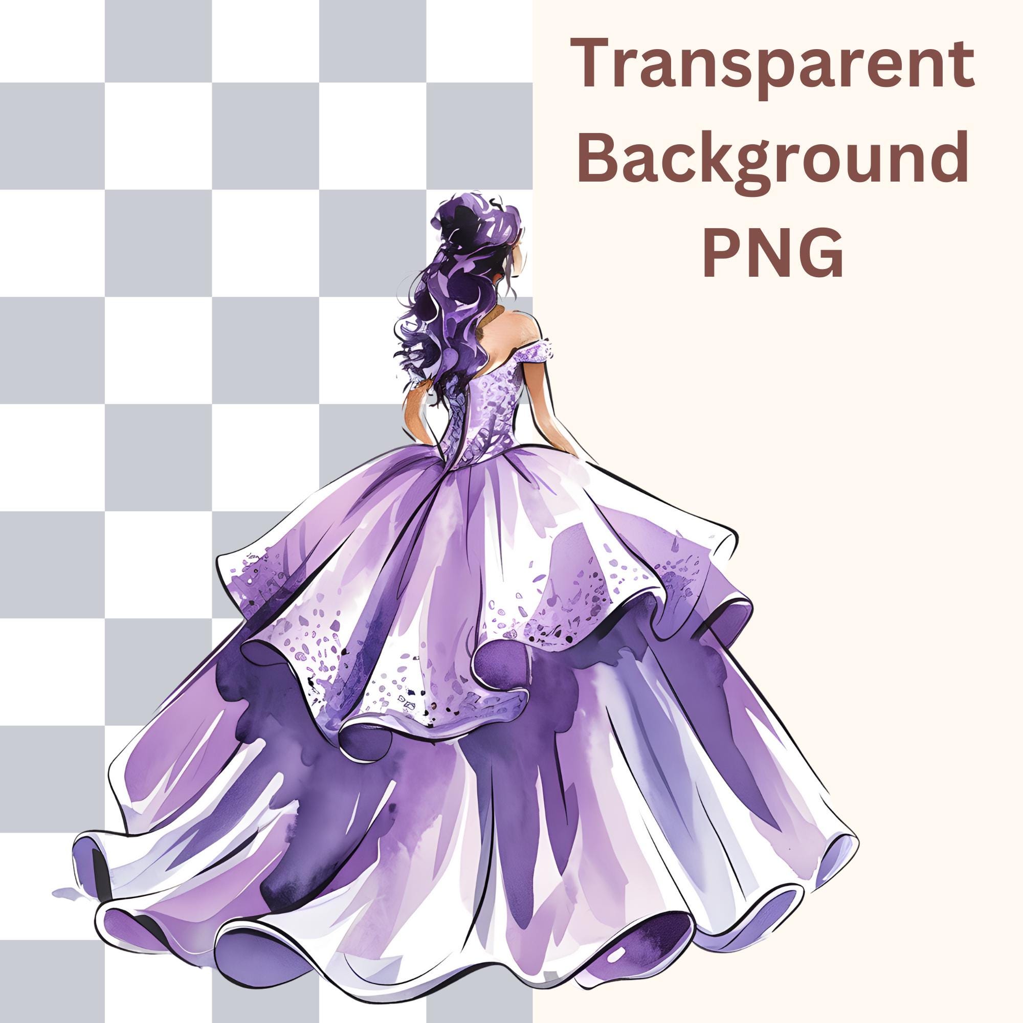 Purple Quinceanera Clipart, Watercolor Princess,elegant Dress,birthday ...