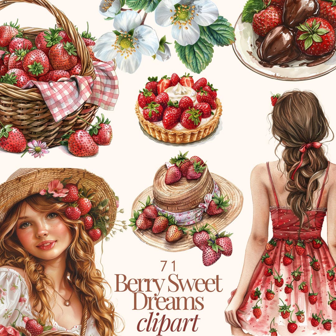 Strawberry Girl Clipart,watercolor Strawberry Girl Clipart,digital ...
