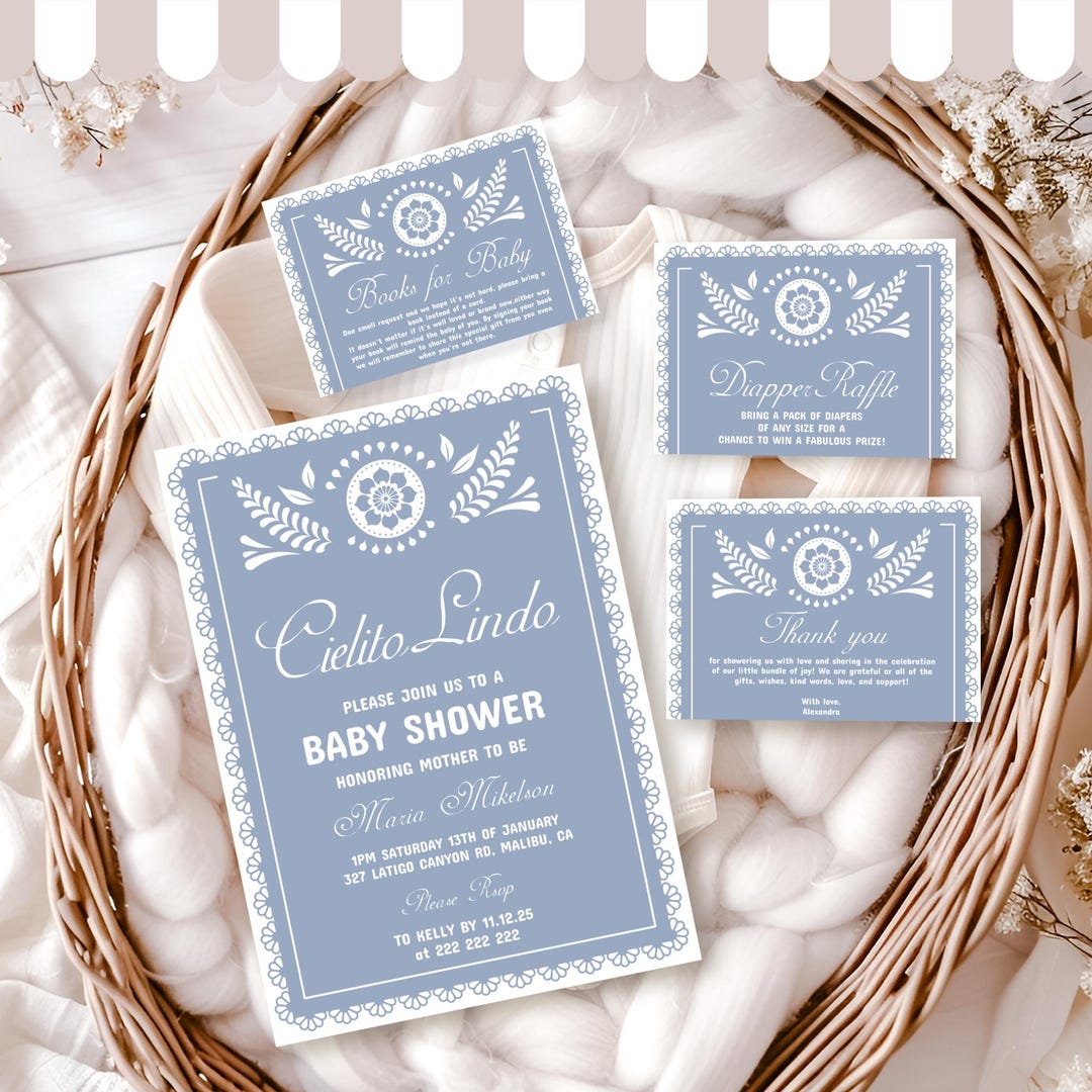 Blue Cielito Lindo Baby Shower Invitation Set, Editable Mexican Theme ...