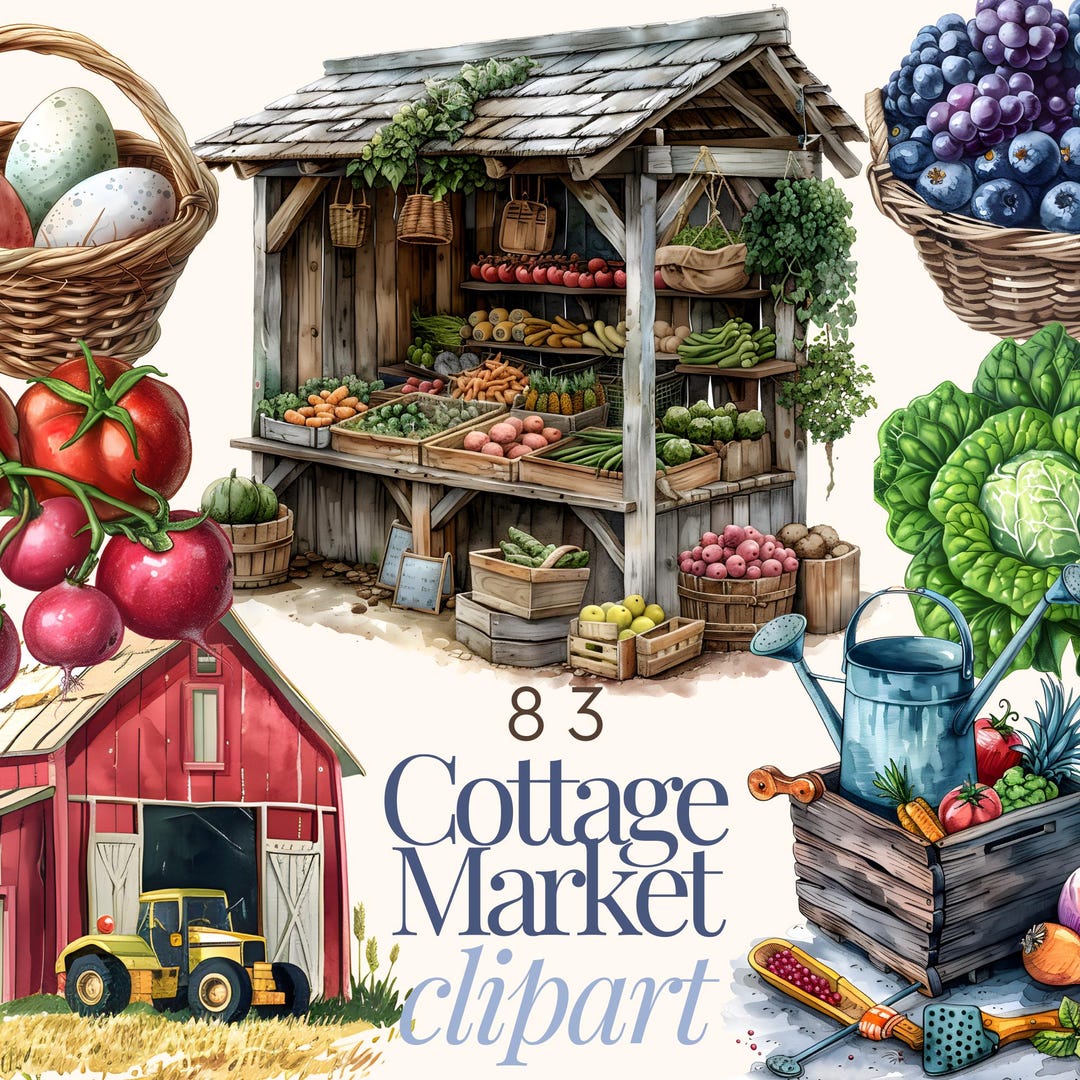 Farmers Market Clipart, Watercolor Fruits & Vegetables,digital Download ...