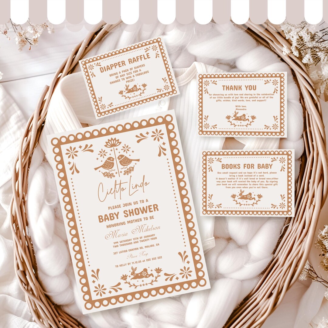 Brown Cielito Lindo Baby Shower Invitation Set, Editable Mexican Theme ...