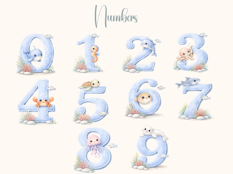 Watercolor Undersea Alphabet & Numbers (commercial Use) - Etsy