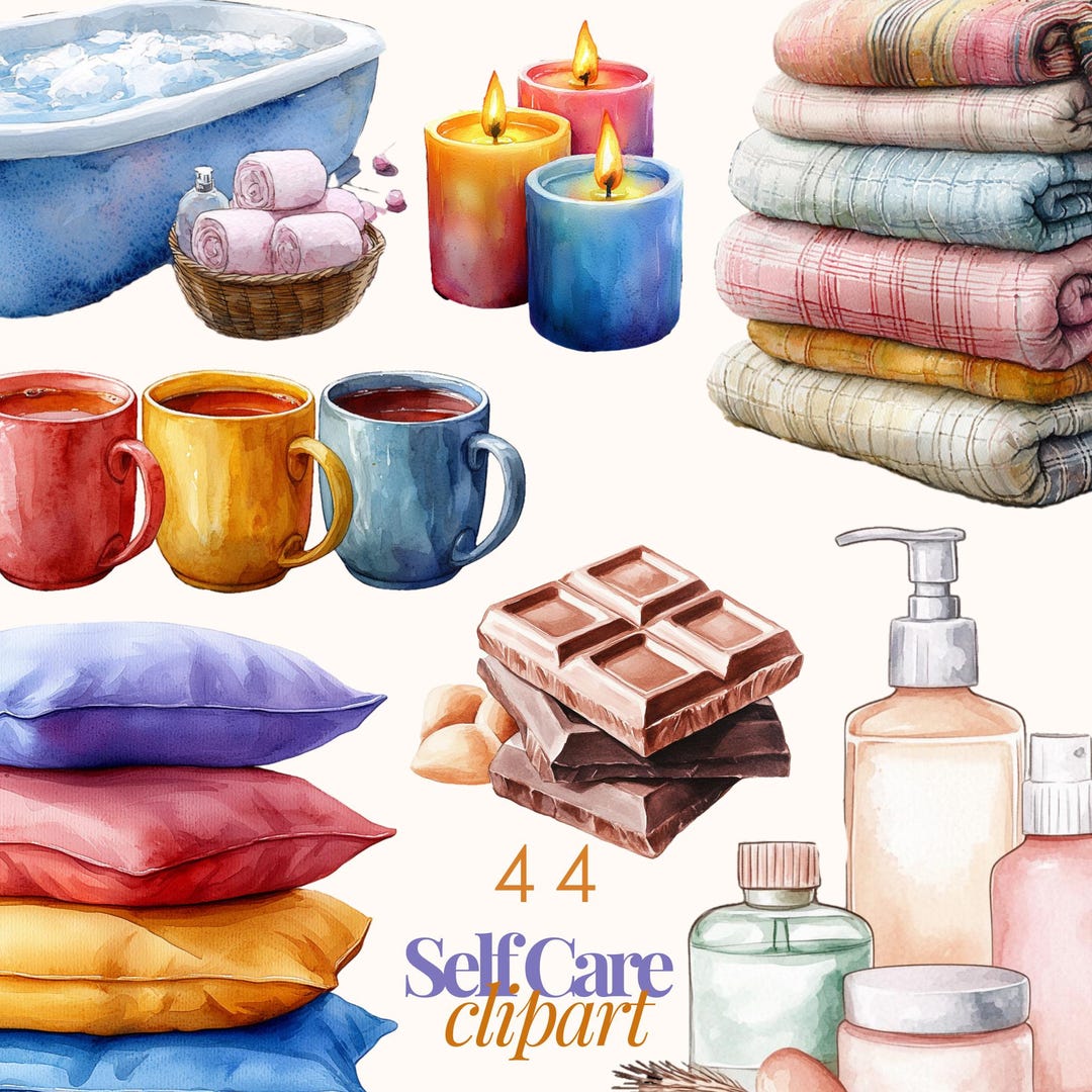 Watercolor Cozy Self Care Clipart Set, Spa Digital Stickers for ...