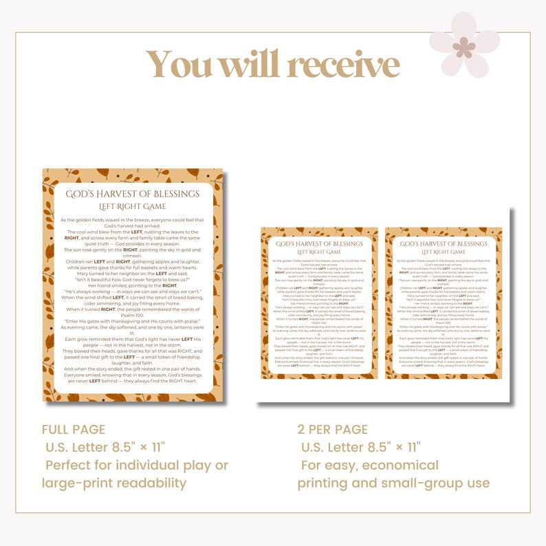 Christian Thanksgiving Game, Harvest of Blessings Left Right Story ...