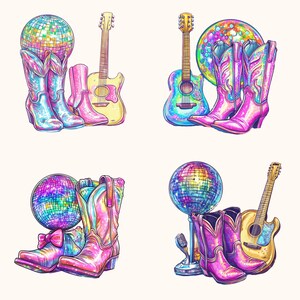 Disco Ball and Cowboy Boots Png, Cowgirl Party Png, Pink Western Party ...