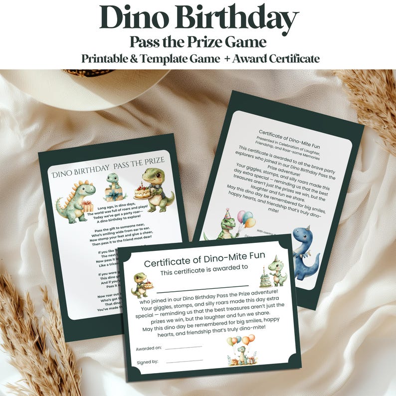Dino Birthday Pass the Prize Game, Printable Story (digital Download ...