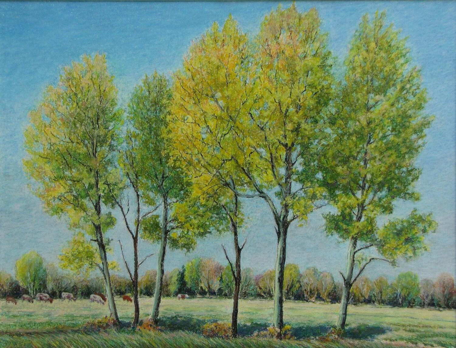 Oil Pastel Painting, Original Painting, Tree Painting, Landscape ...