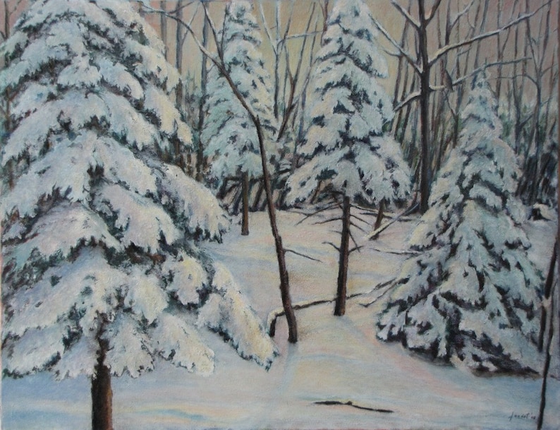 Oil Pastel Painting, Winter Painting, Snow Painting, Forest Painting ...