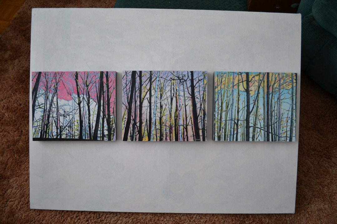 Triptych Painting, Oil Painting, Original Painting, Forest Painting ...