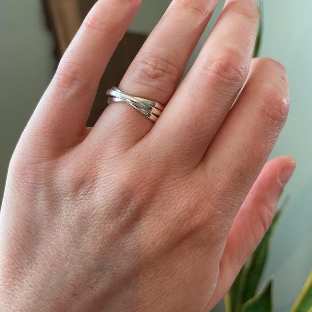 925 Sterling Ring, Interlocked Ring, 2 Mm Triple Band Ring, Handmade ...
