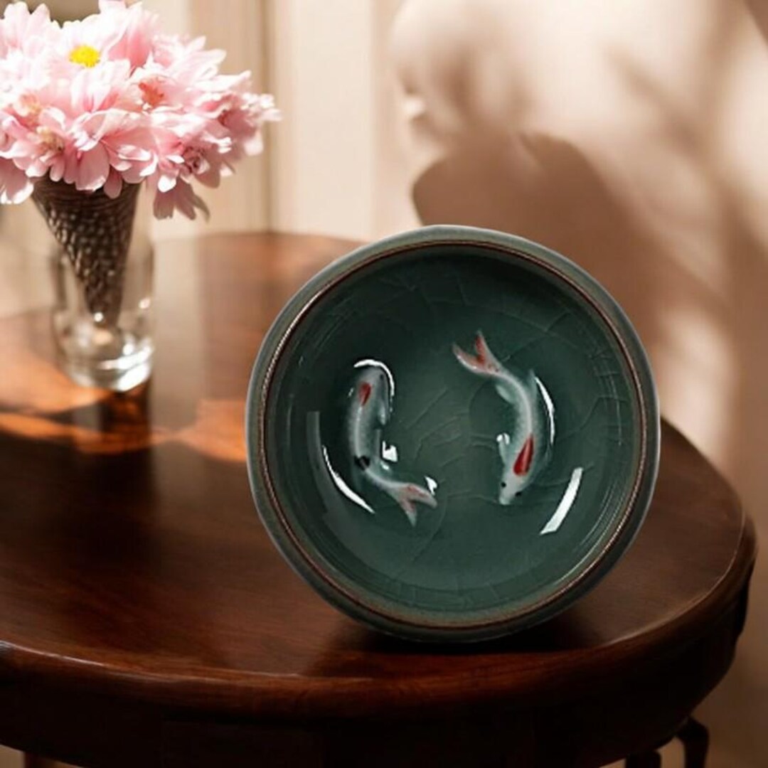 Chinese Kung Fu Ceramic Plate | Handmade Oriental Koi Fish Dish ...
