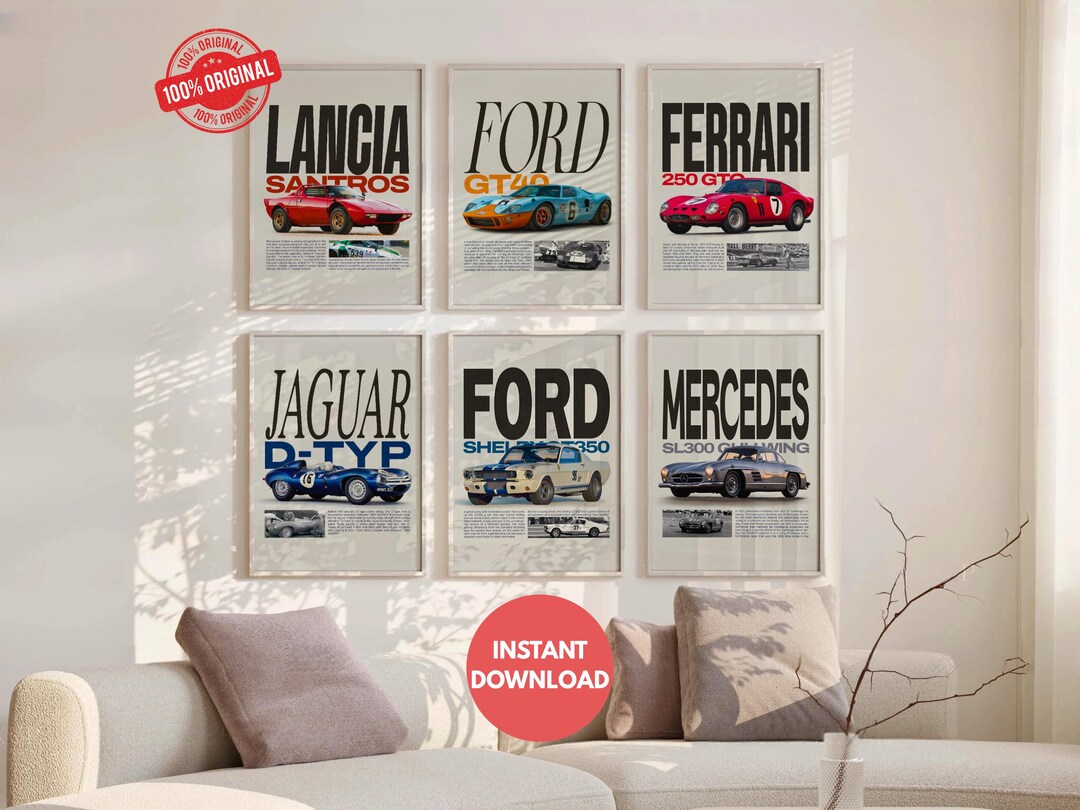 6 Super Car Posters for Boys Room Racing Car Wall Art for Men Guys ...