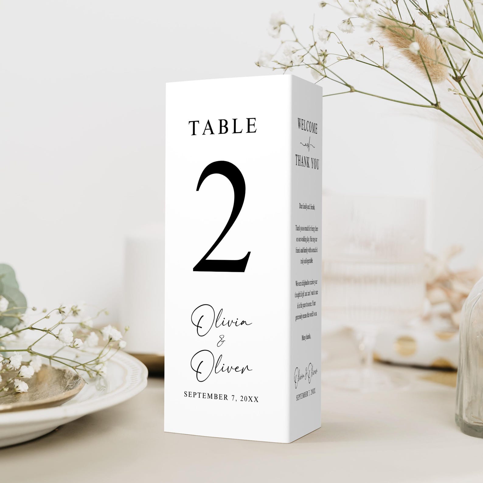 Wedding Trifold Table Number Template, Modern Table Number Sign ...
