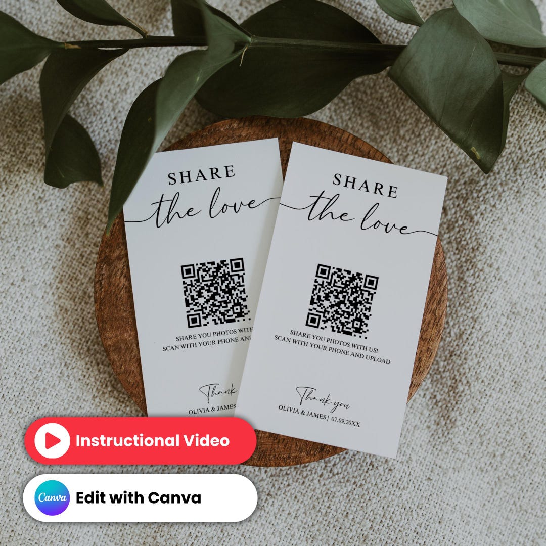 Share the Love QR Code Sign, Wedding Photo Sign, Capture the Love QR ...