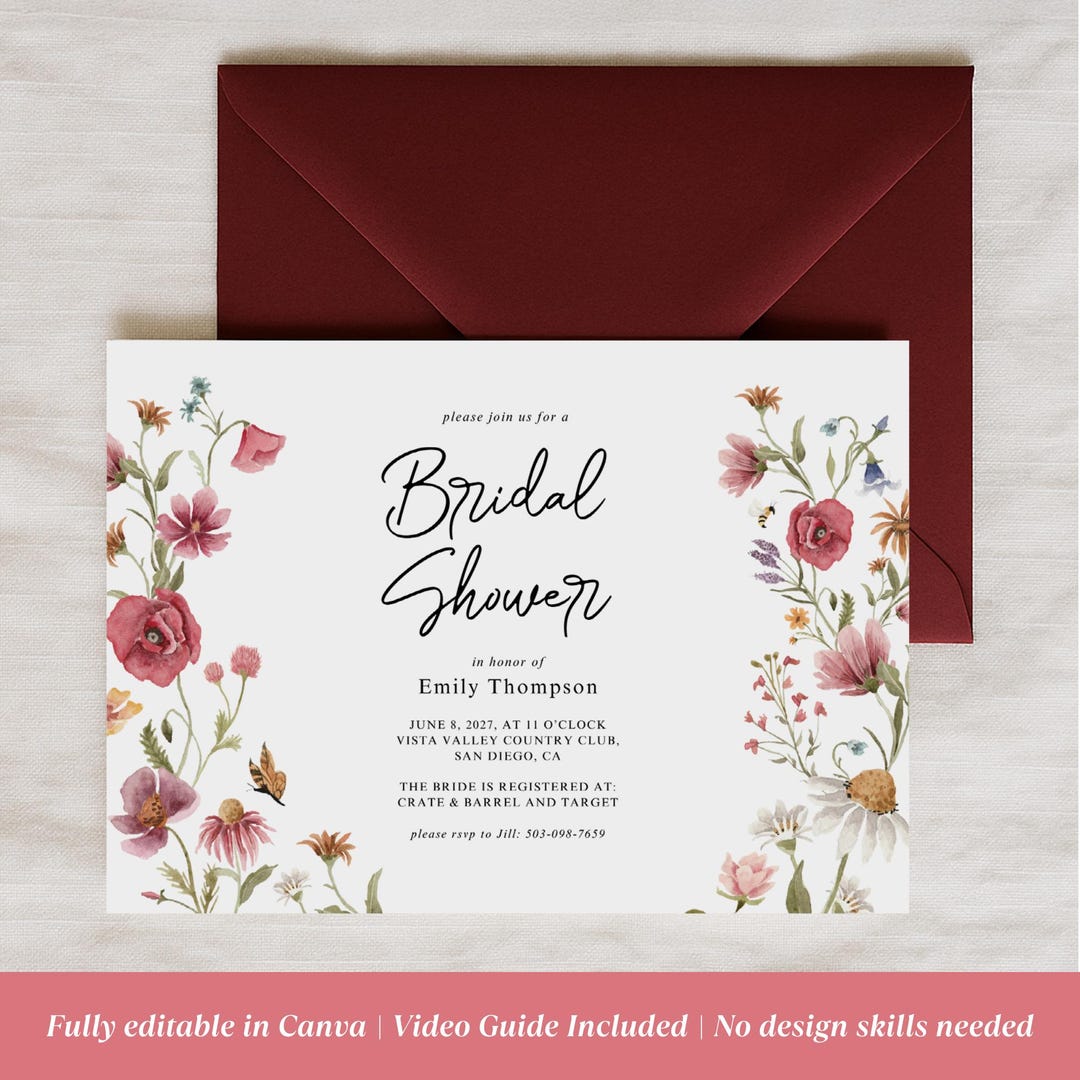 Simple Bridal Shower Invitation Template, Custom Bridal Shower Invites ...