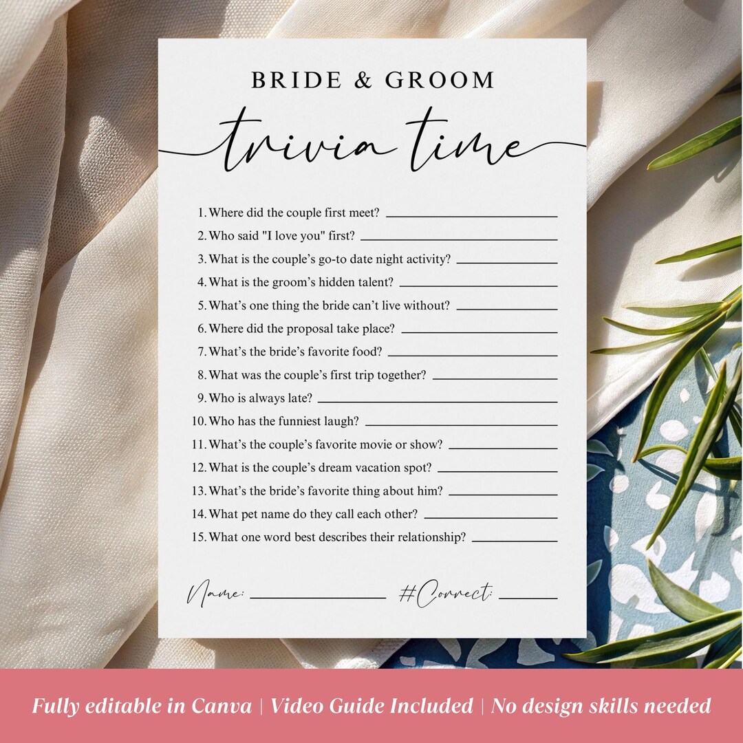 Wedding Trivia Game With Answers, Wedding Table Games, Engagement Party ...