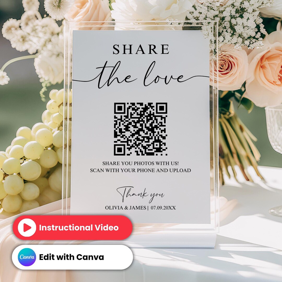 Share the Love QR Code Sign, Wedding Photo Sign, Capture the Love QR ...