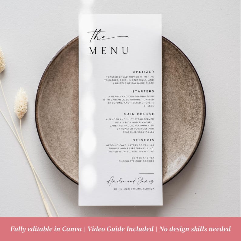 Personalized Wedding Menu Template Canva, Wedding Reception Table Decor ...