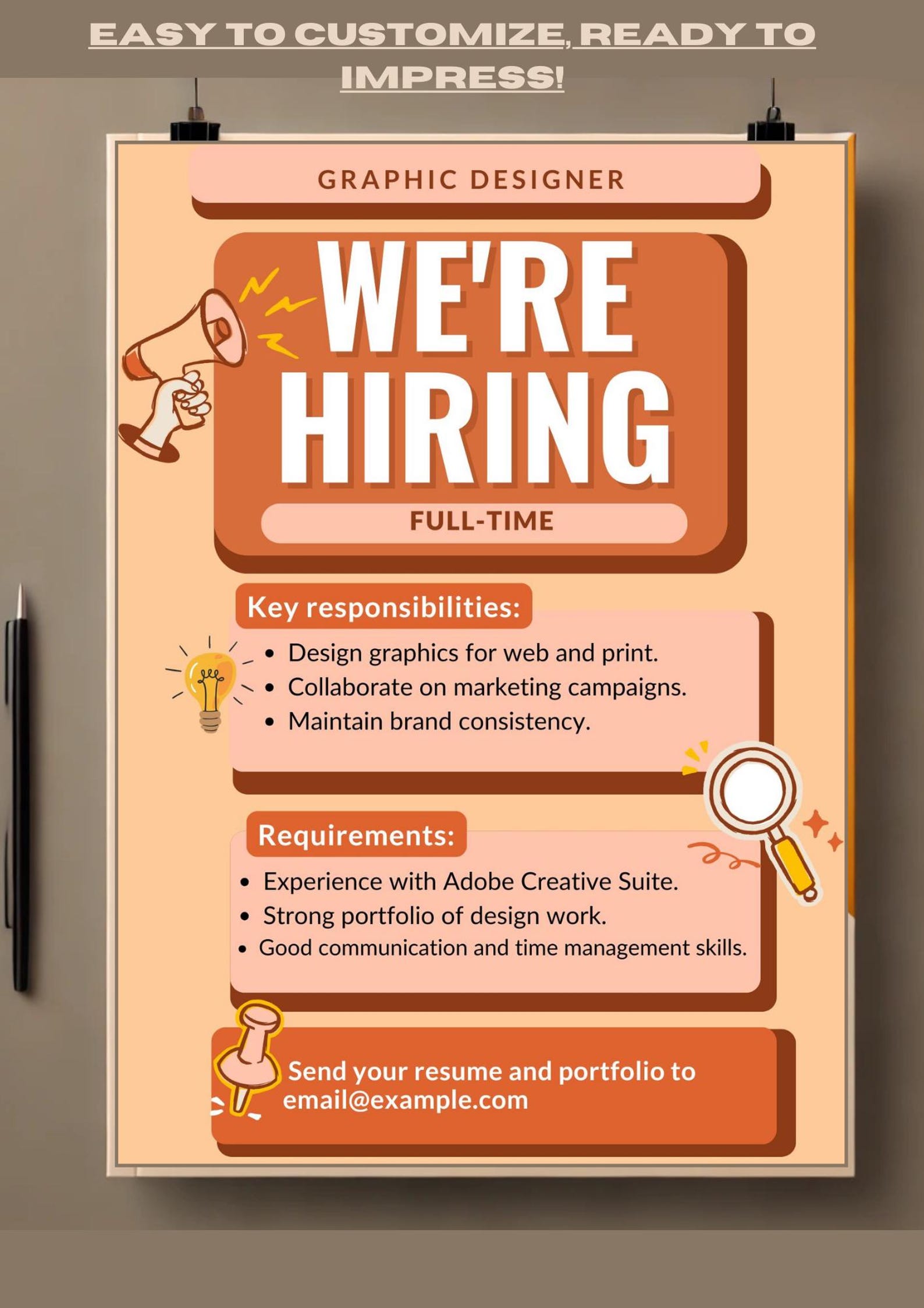 Customizable Job Hiring Poster Template | Editable Recruitment Flyer ...