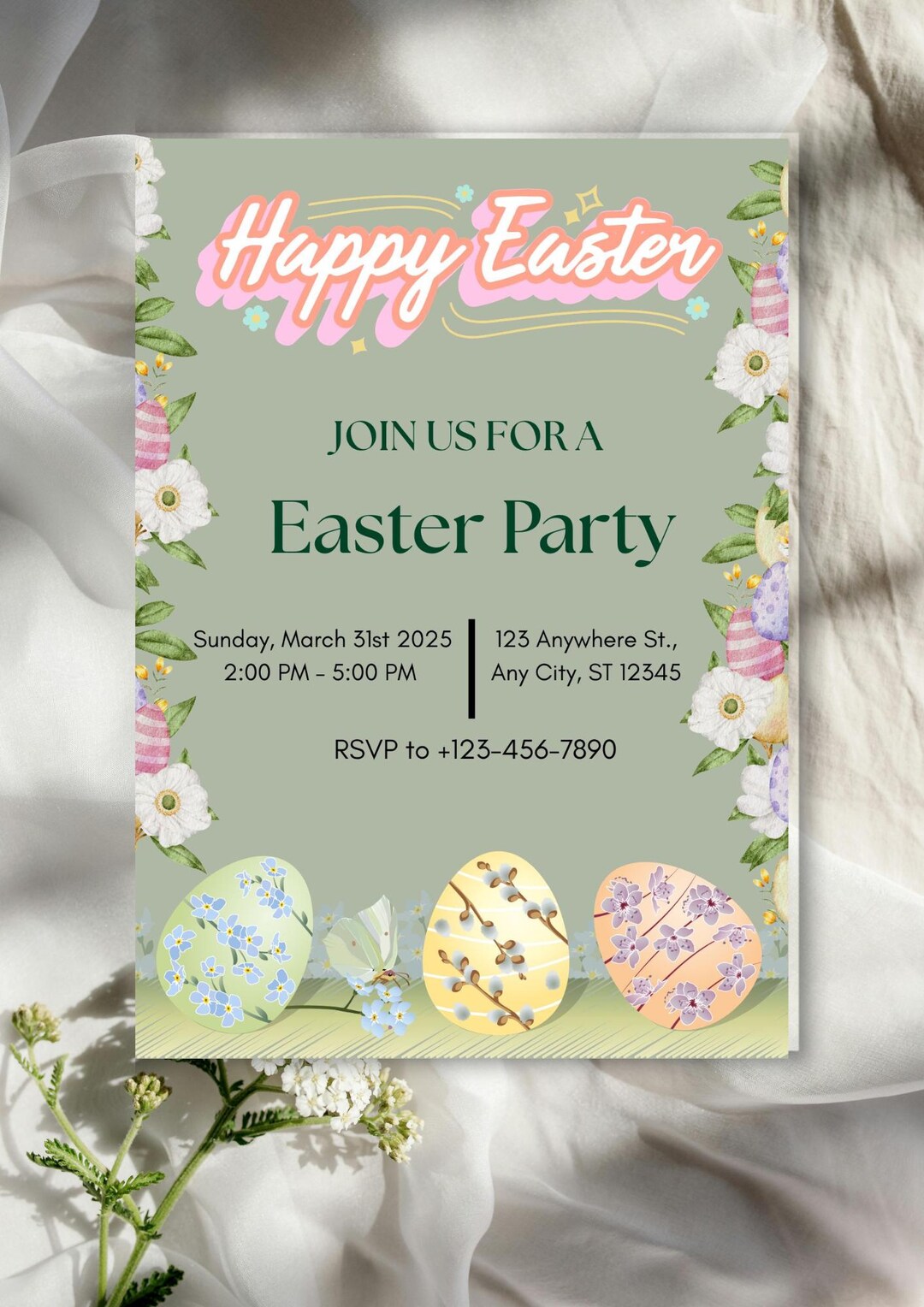 Editable Easter Party Invitation | Printable Spring Party Invite ...