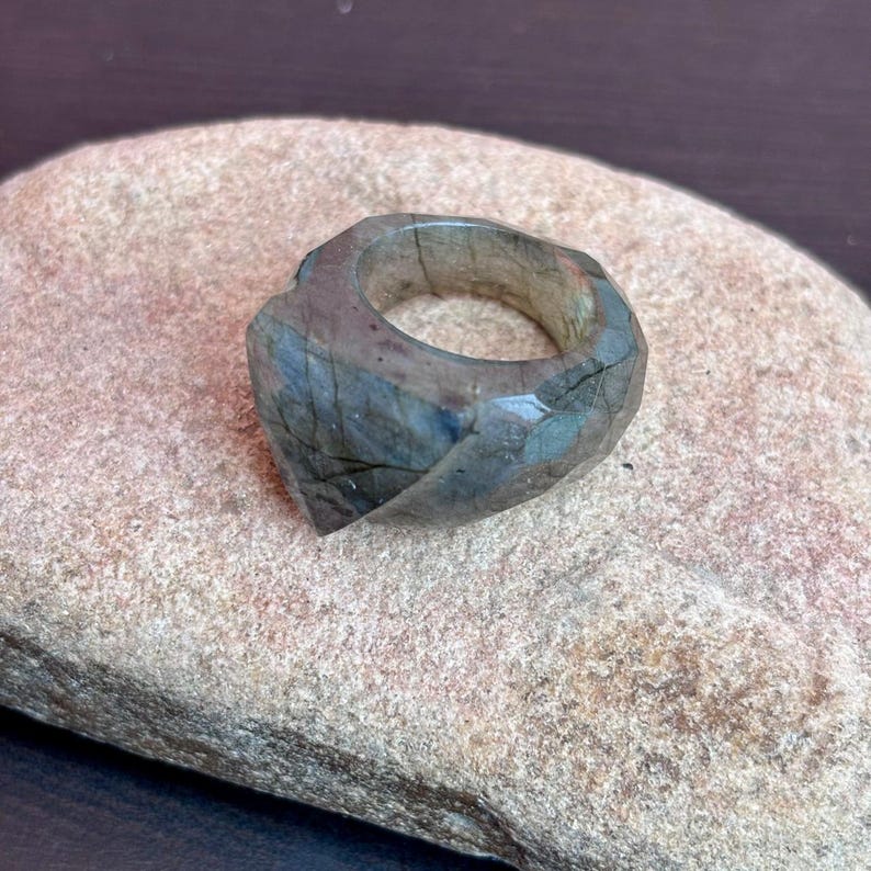 Chunky Labradorite Crystal Statement Ring: Hand-carved Gemstone Jewelry ...