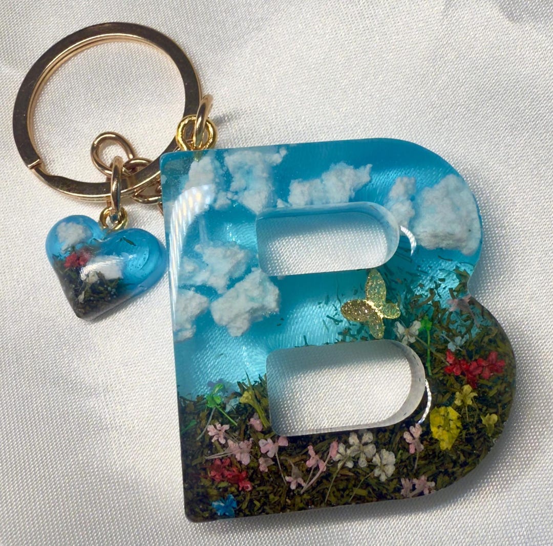Handmade Epoxy Resin Letter Keychains With 3D Cloudy Sky, Miniature ...