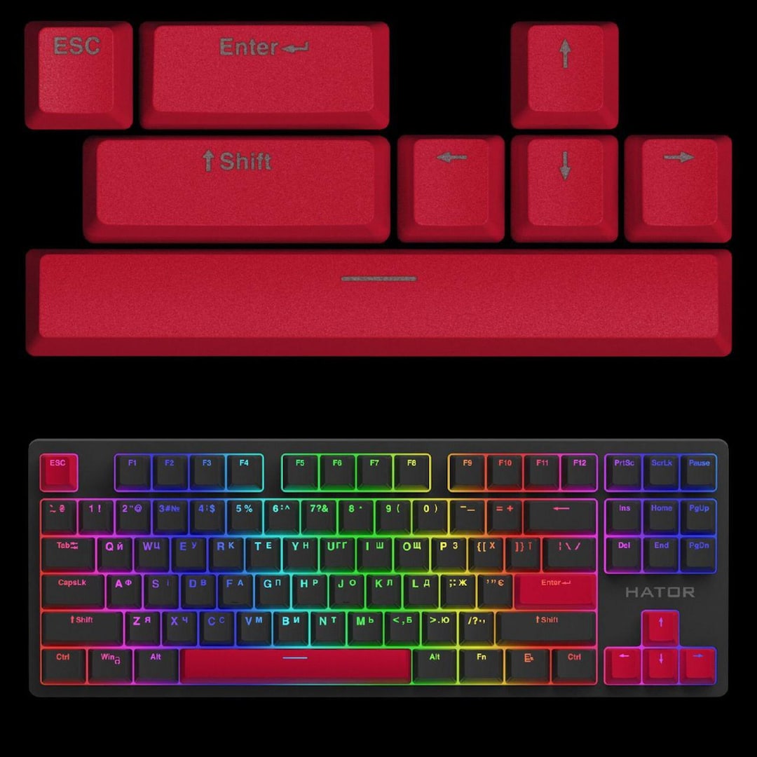 Red Keycap Set / 8 PBT Keycap Esc, Spacebar, Enter, Shift, Arrows ...